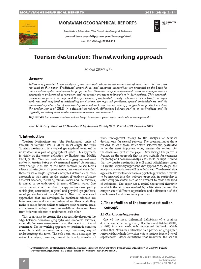 Tourism Destination The Networking Approach | PDF | Tourism | Economics