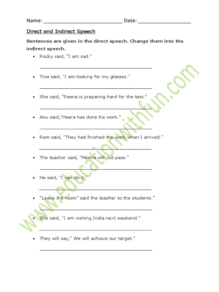 Direct to Indirect Speech Exercise | PDF | Home & Garden