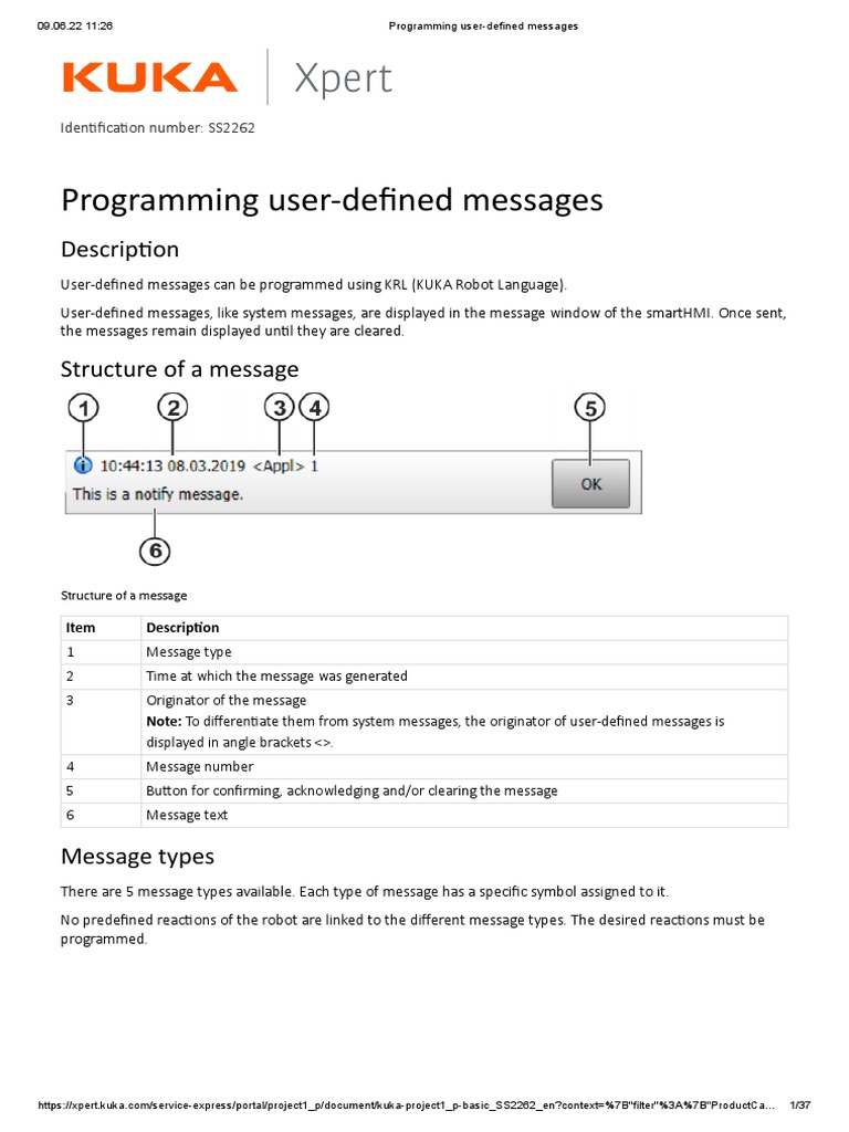 KUKA User Defined Messages | PDF | Parameter (Computer Programming ...