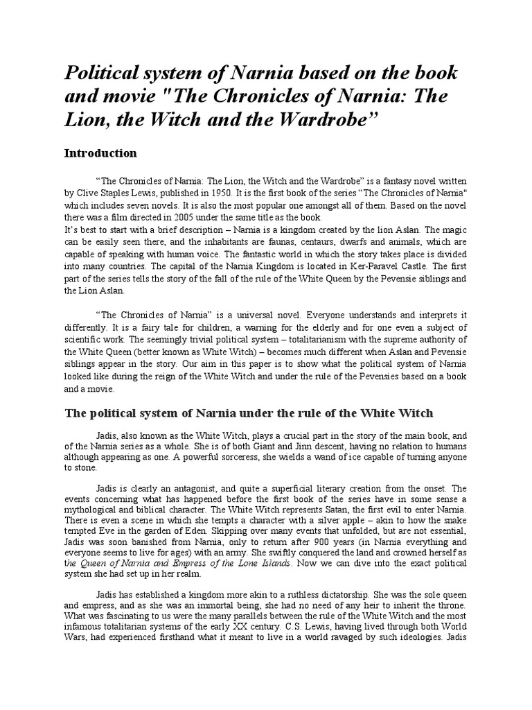 Narnia's Political System Explained | PDF | The Chronicles Of Narnia ...