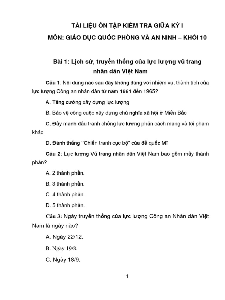 K10 - Ôn Tập GK I - 2022 | PDF