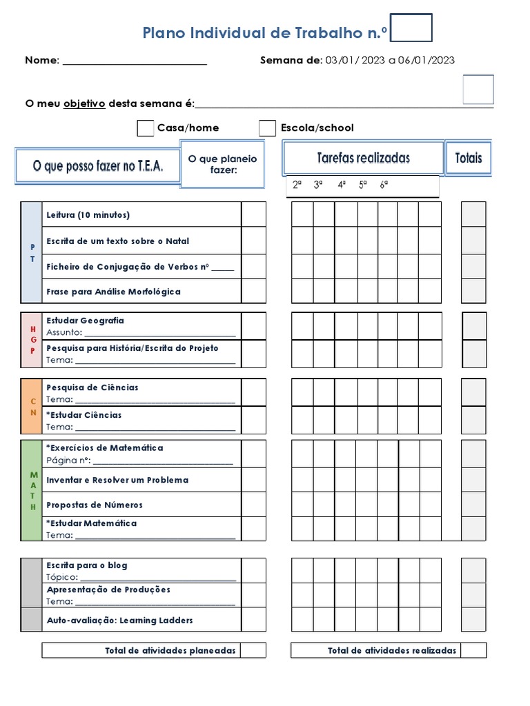 Plano Individual de Trabalho Semanal | PDF
