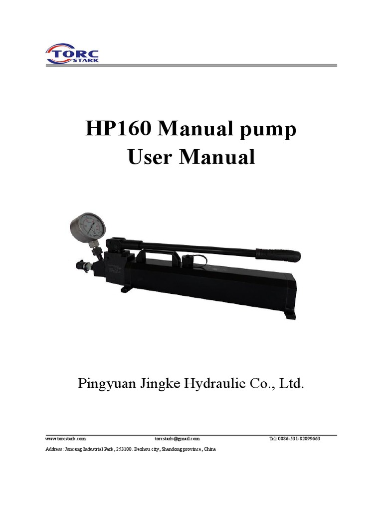 HP160 Hydraulic Hand Pump Manual | PDF | Pump | Valve