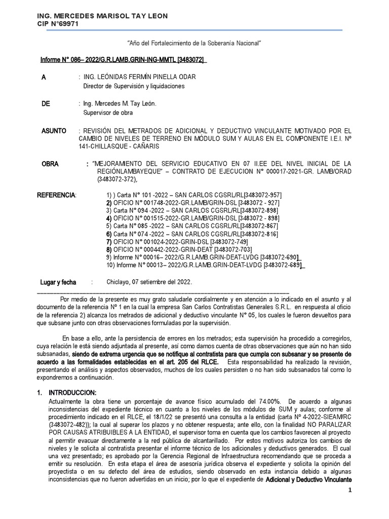 Informe #86 Adicional y Deductivo Vinculante #055 | PDF | Economias | Materiales