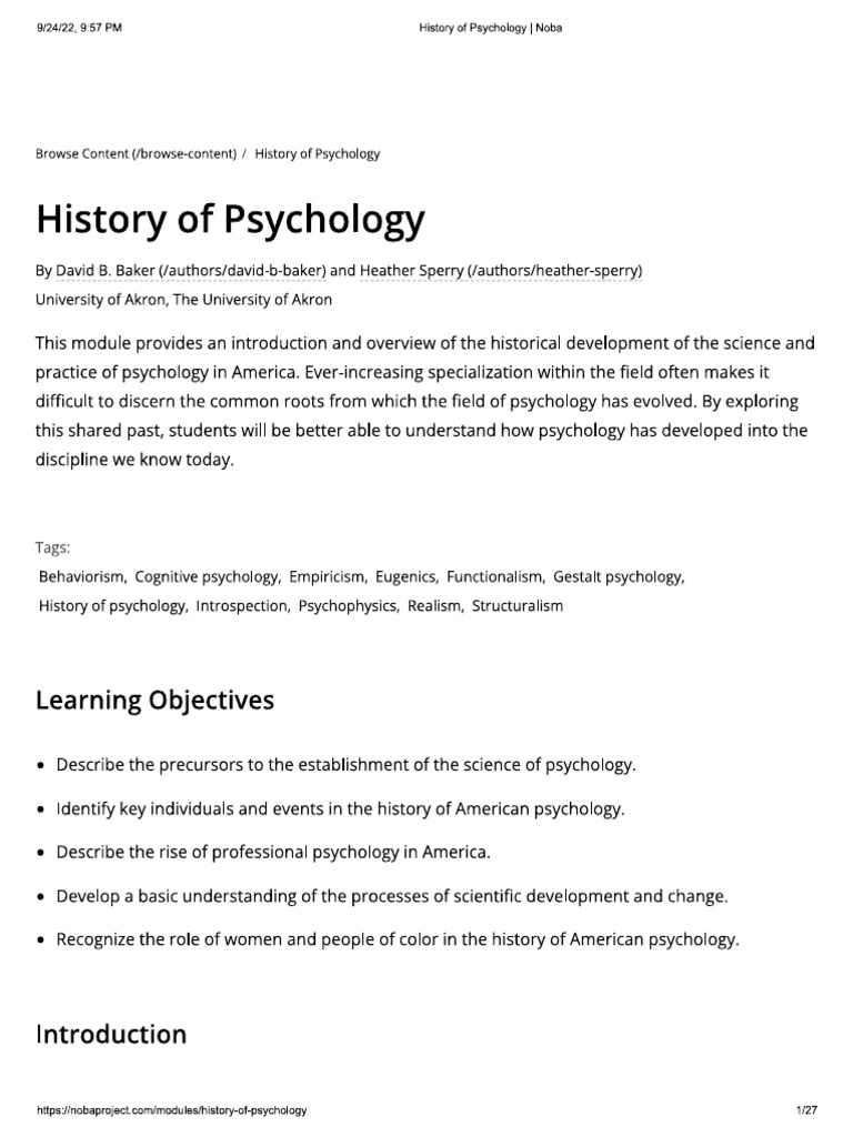 History of Psychology | PDF