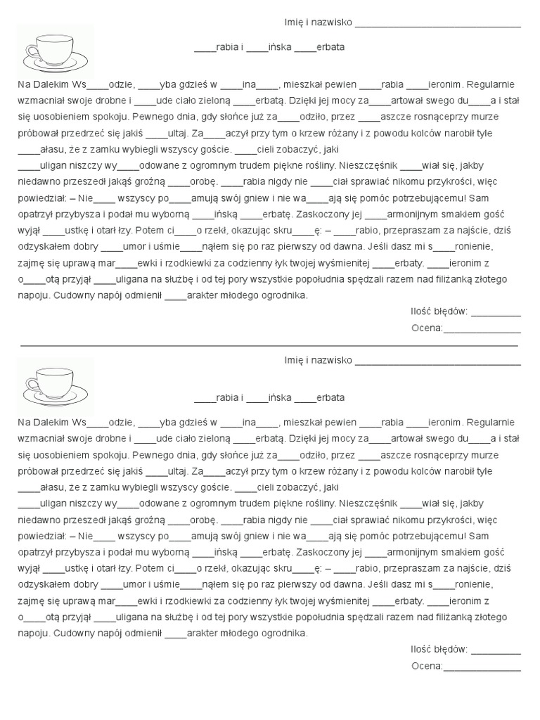 Klasa 6 Dyktando Herbata - 6 | PDF