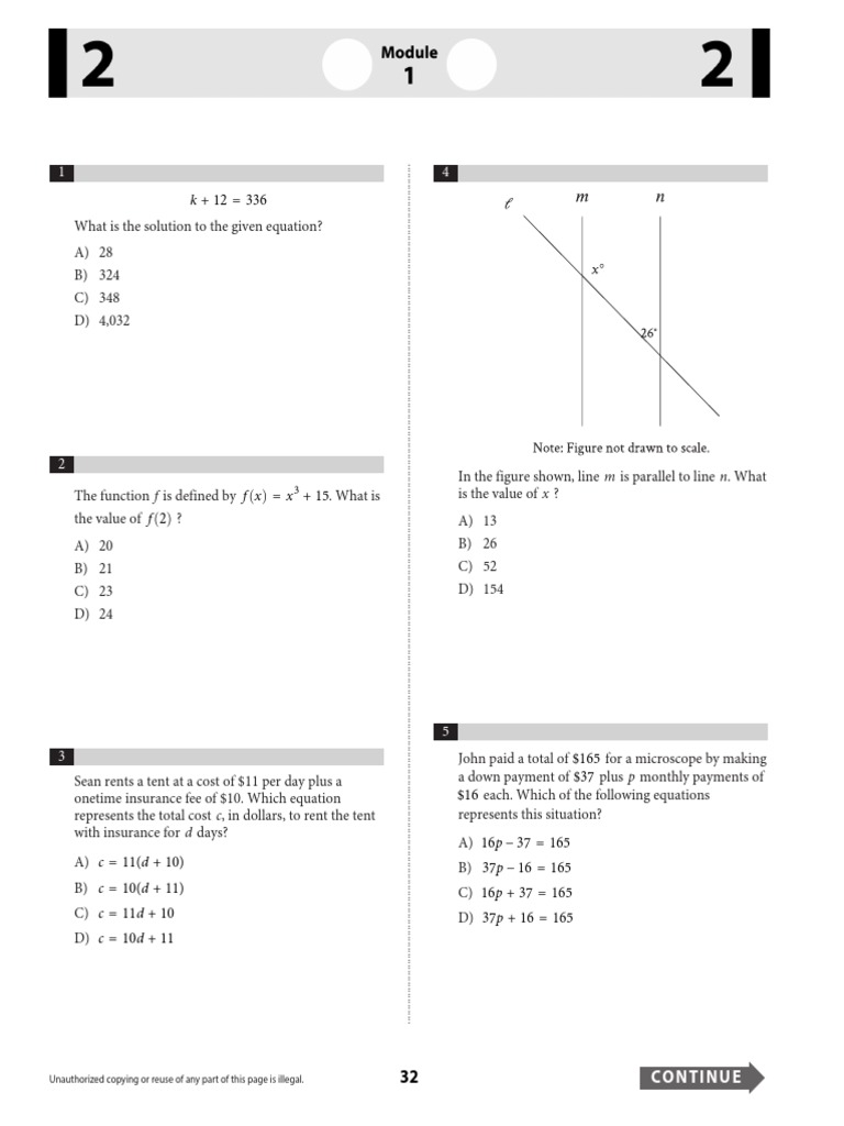 The SAT® Practice Test Module 3 | PDF | Triangle | Function (Mathematics)