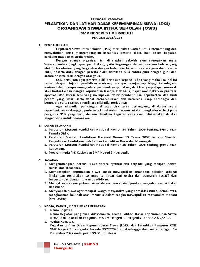 Proposal Kegiatan LDKS 2022 | PDF