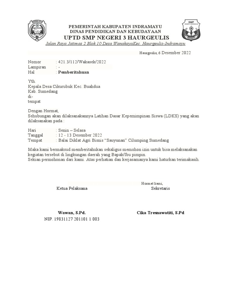 Surat Pemberitahuan LDKS | PDF