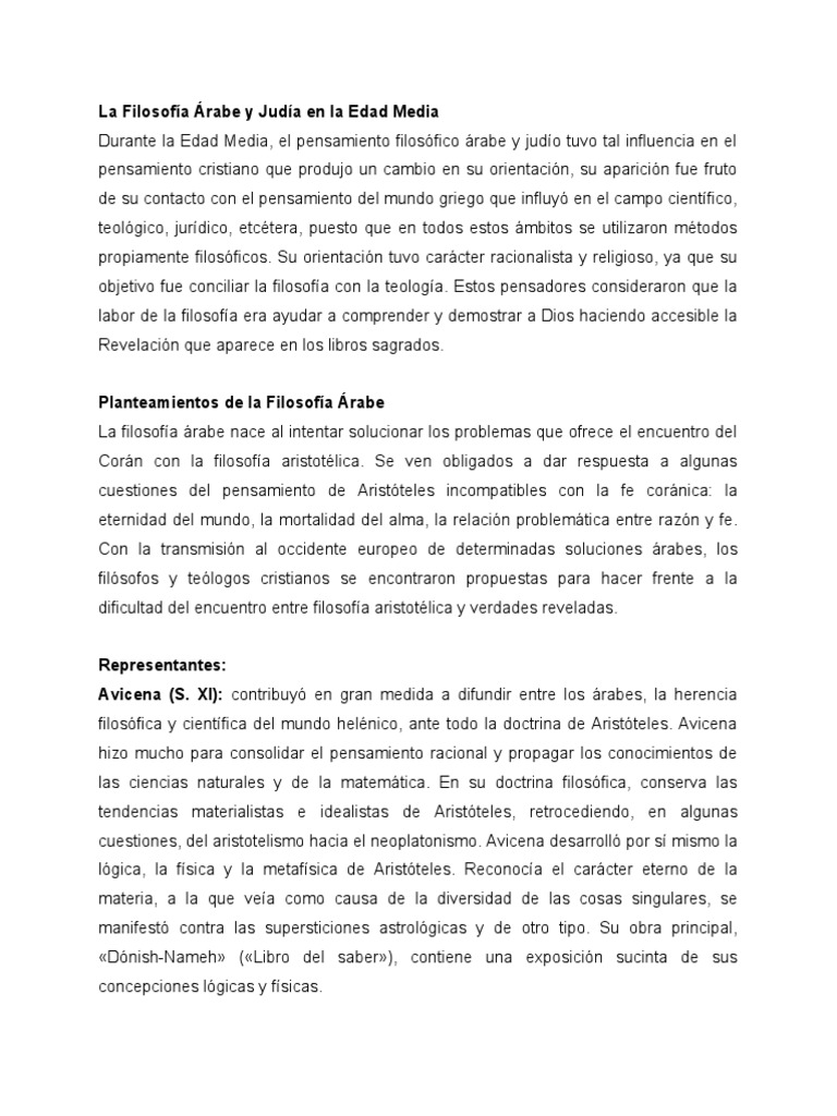 La Filosofía Árabe y Judía en La Edad Media | PDF | Idealismo alemán ...