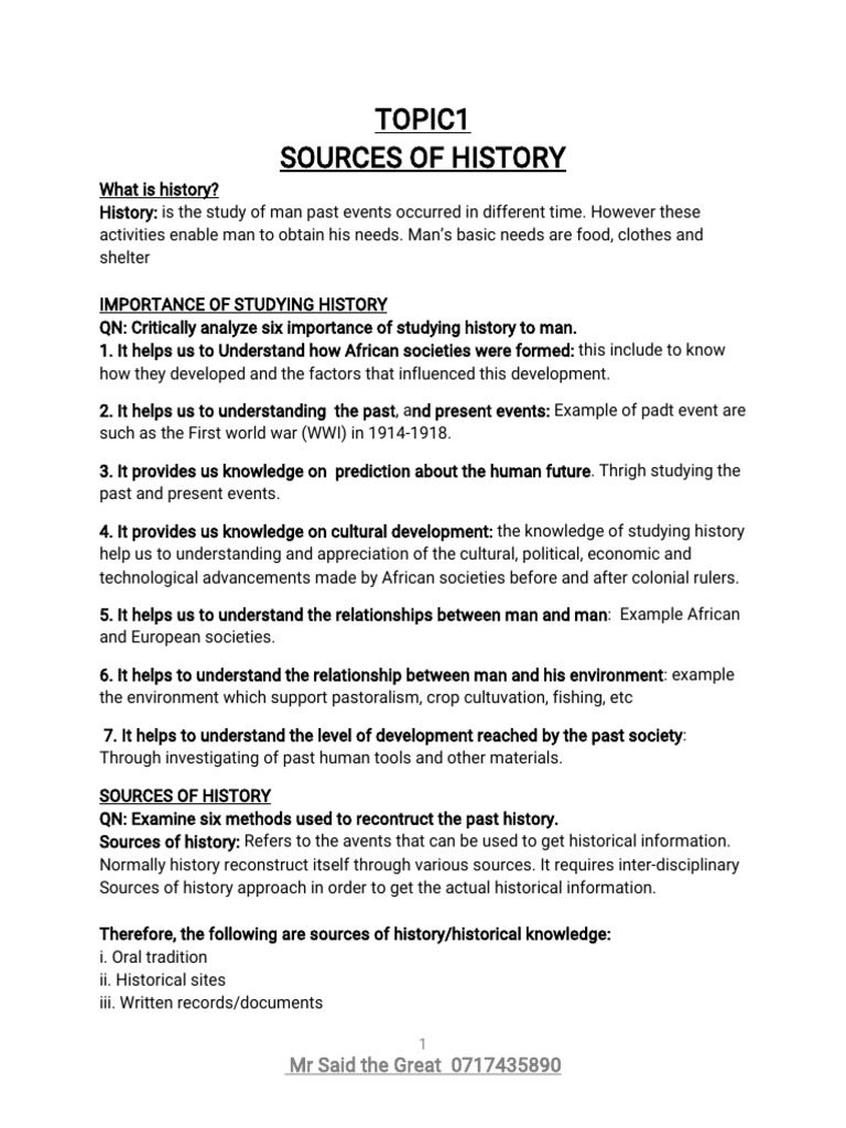 Sources and Importance of History | PDF | Archaeology | Traditions
