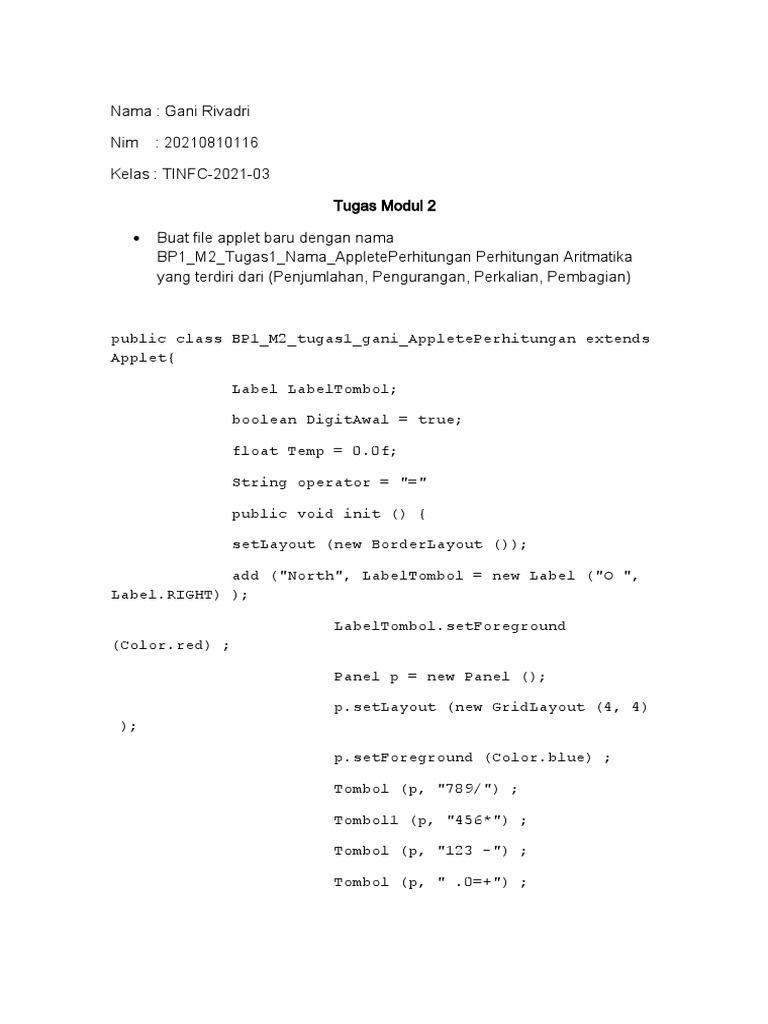 BP1 M2 Tugas Gani Applet | PDF | Computer Programming | Software Engineering