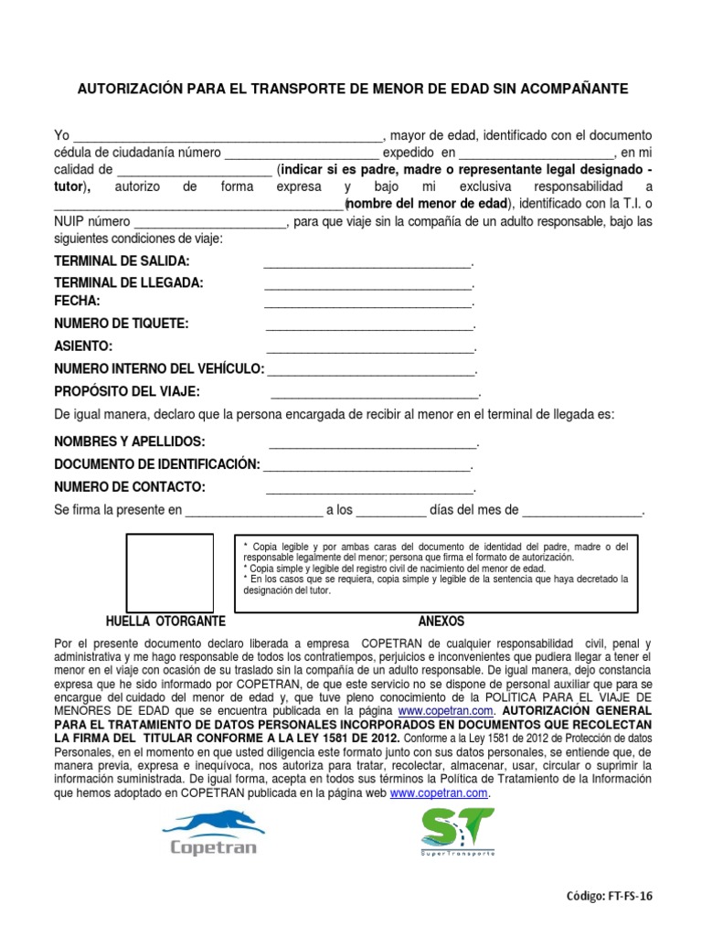 Formato Autorizacion Menor de Edad | PDF | Gobierno y personalidad ...