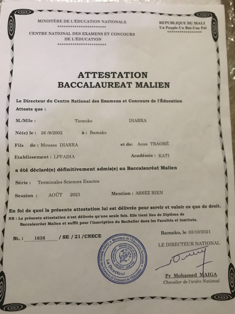 Attestation Baccalauréat | PDF