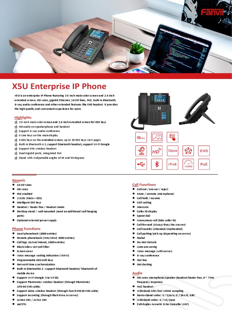 Fanvil X5U-V2 Datasheet | PDF | Networking Standards | Telecommunications