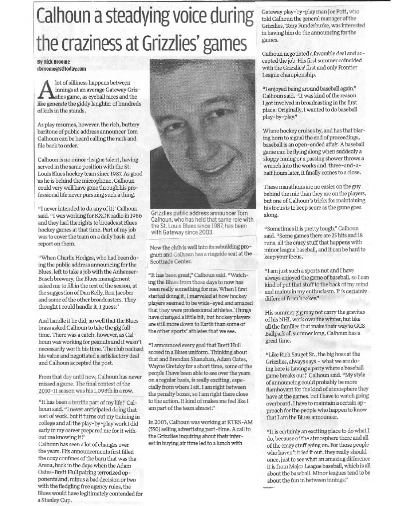 Tom Calhoun: Voice of Grizzlies & Blues | PDF | Sports | Leisure