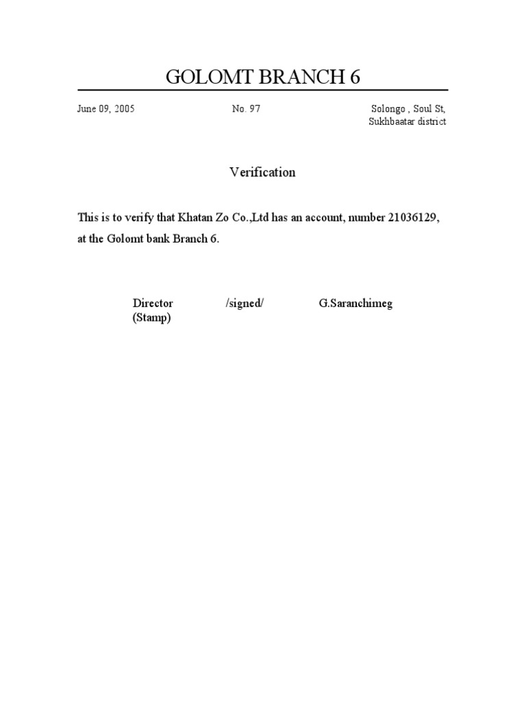 Golomt Branch 6 | PDF