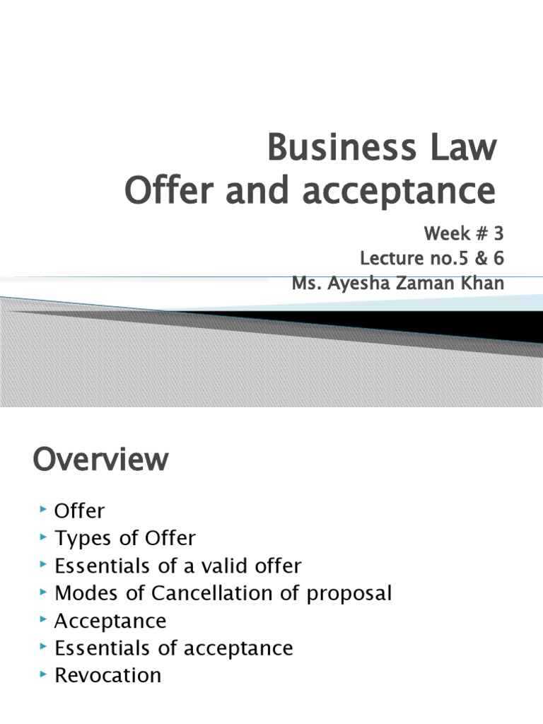 Business Law Lecture 5 & 6 | PDF | Offer And Acceptance | Law Of ...