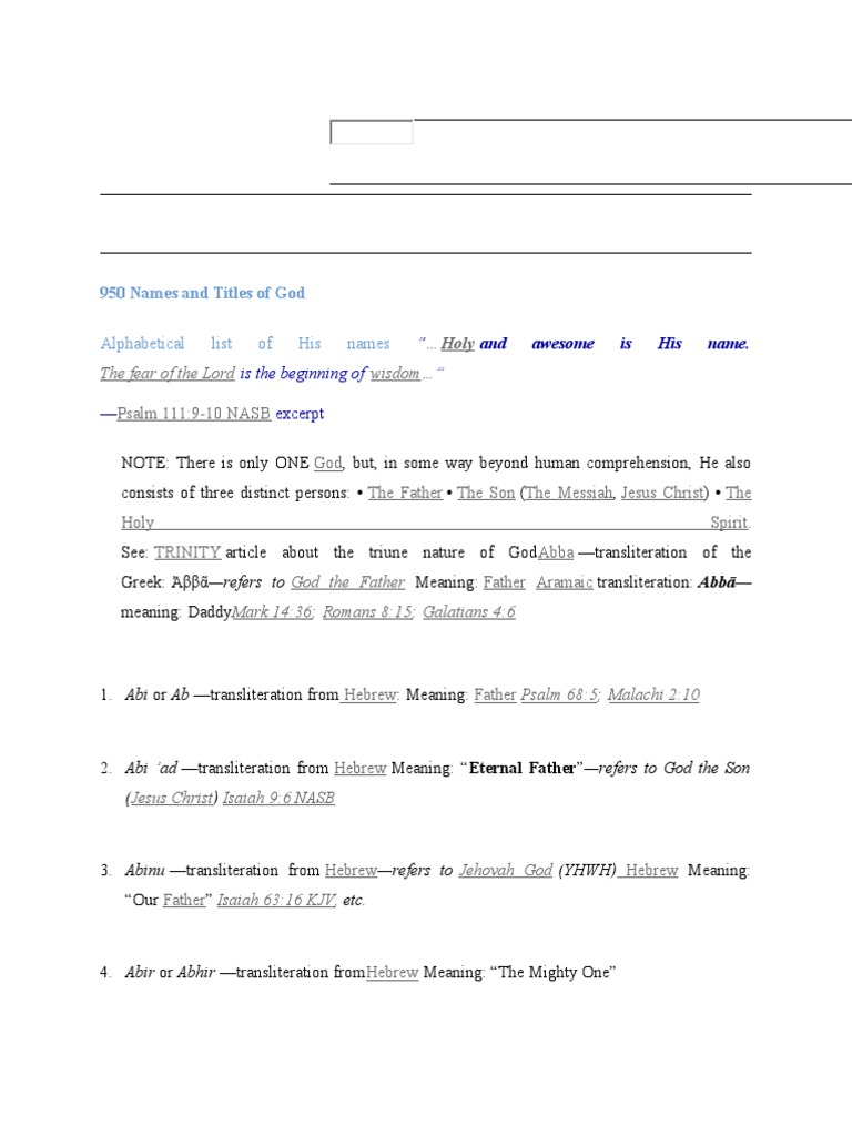950 Names and Titles of God | PDF | Names Of God In Judaism | Allah
