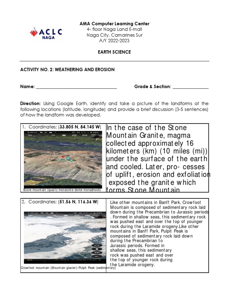 Activity No. 2 Weathering and Erosion 1 | PDF | Rock (Geology) | Glacier