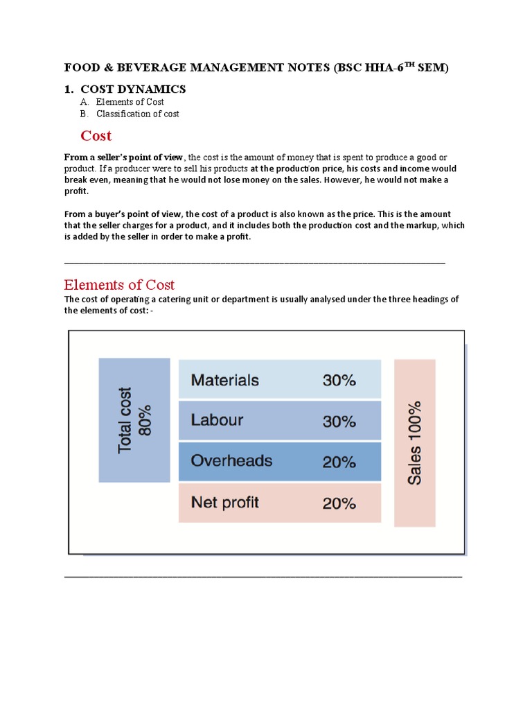 F&B Management BSC Hha 6th Sem | PDF | Cost | Advertising