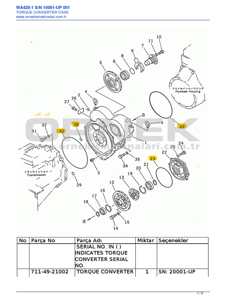 Torque Converter Case Parts List and Assembly Details for WA420-1 ...