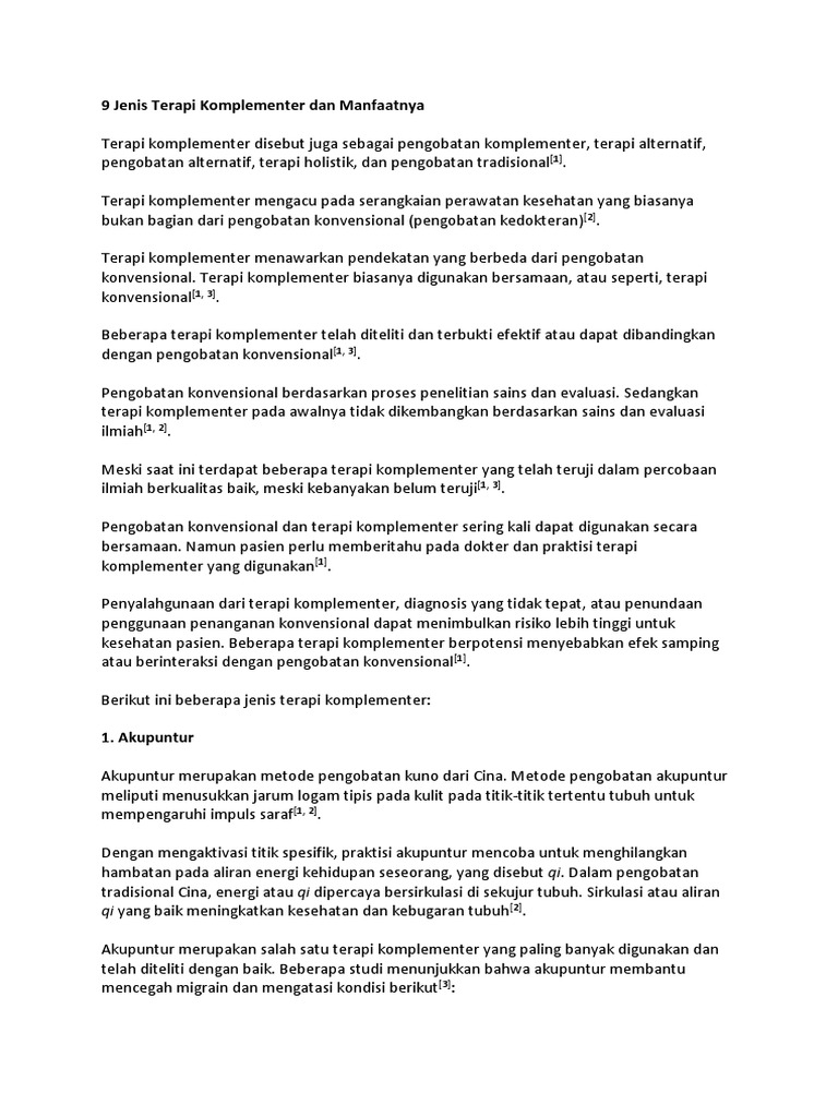 9 Jenis Terapi Komplementer Dan Manfaatnya | PDF