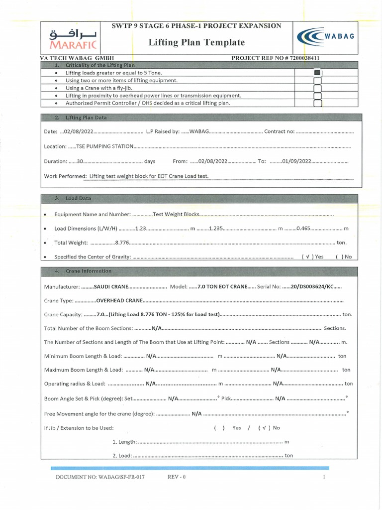 Critical Lift Plan TSE EOT Crane | PDF | Crane (Machine) | Switch