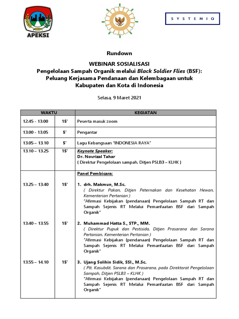 Rundown Webinar Sosialisasi BSF | PDF