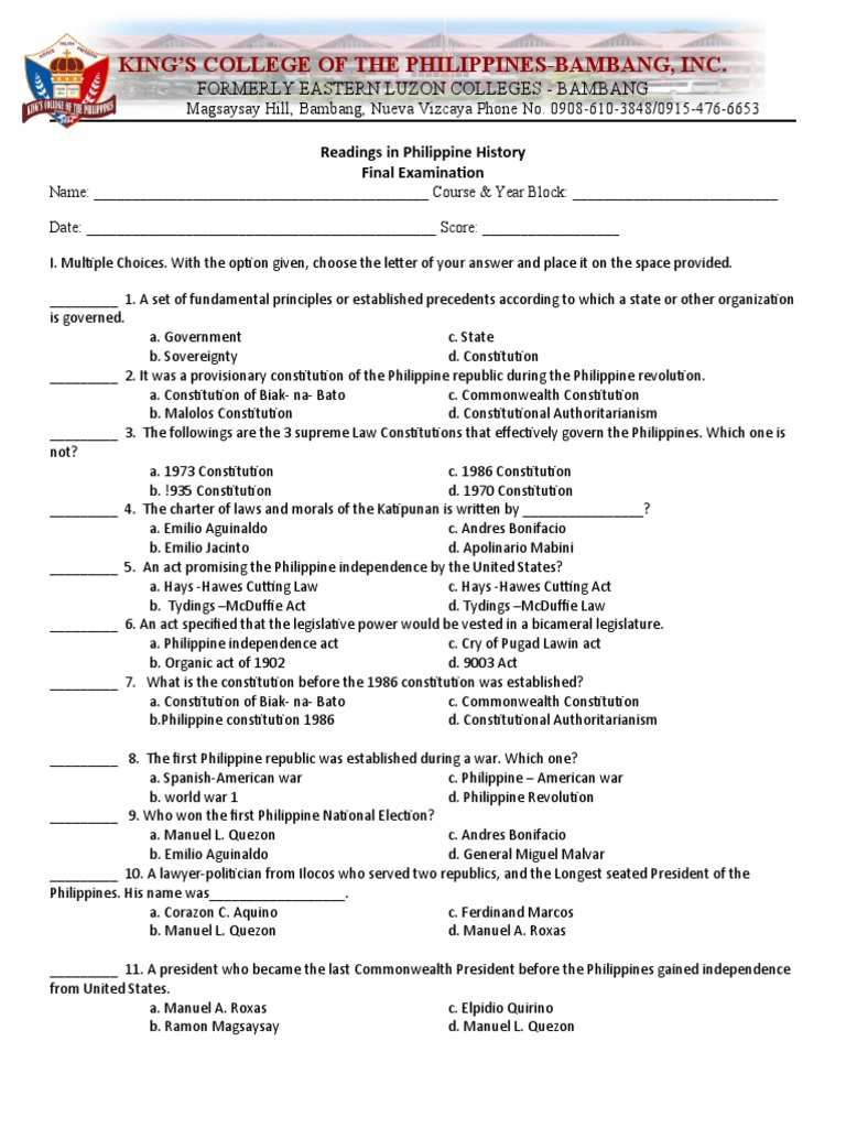Exam | PDF | Philippines | Corazon Aquino