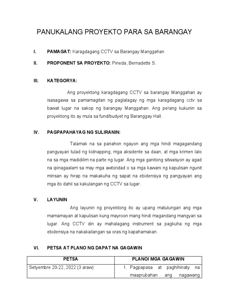 Panukalang Proyekto sa baranggay | PDF
