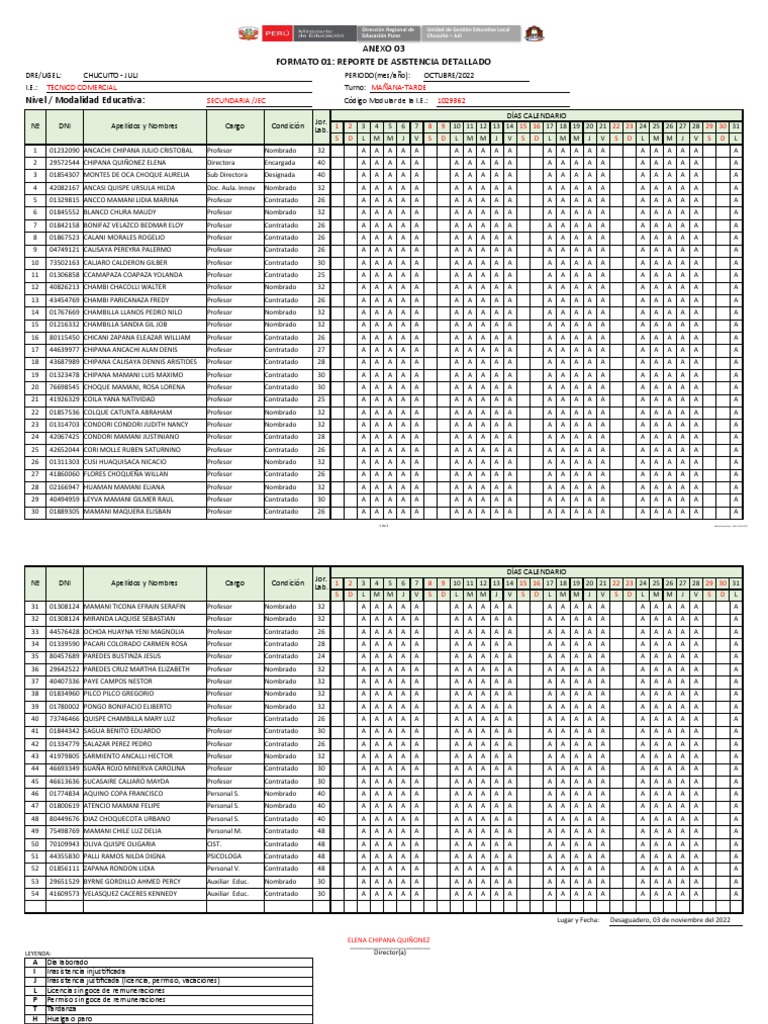 Anexo03-Formato01 OCTUBRE 22 CHUCUITO | PDF | Enseñando | Personal educativo
