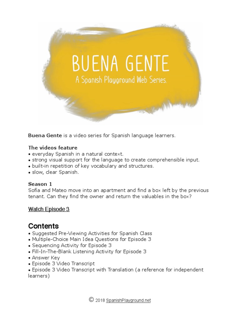 Buena Gente Listening Activities S1 E3 | PDF | Vocabulary | Cognitive ...