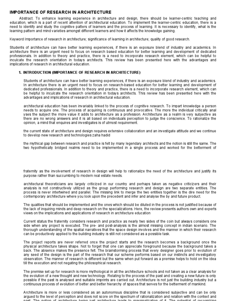 Importance of Research in Architecture | PDF | Design | Learning