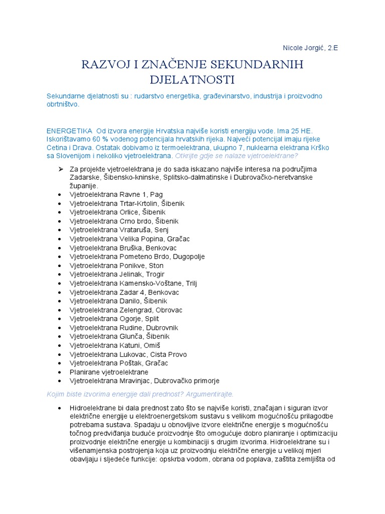 RAZVOJ I ZNAČENJE SEKUNDARNIH DJELATNOSTI | PDF