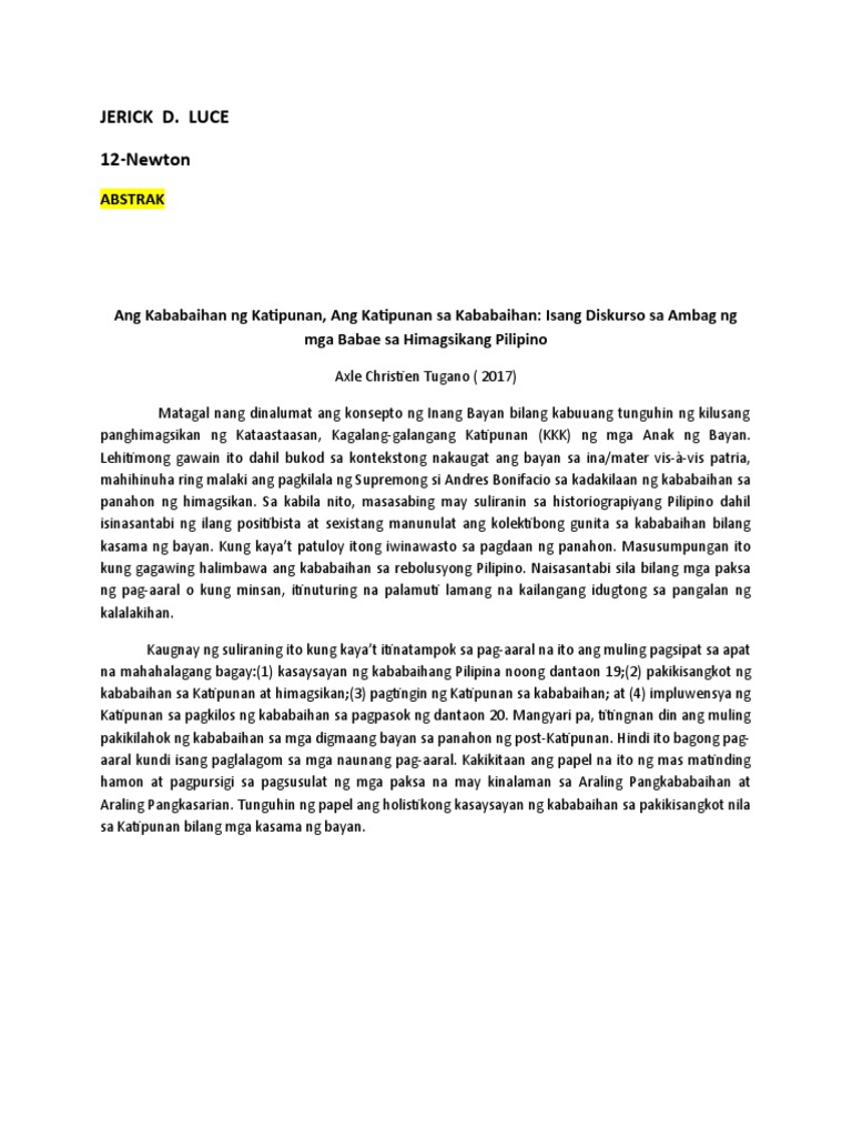 Abstrak - Pagsulat Sa Filipino Sa Piling Larang (Akademikong Pagsulat ...