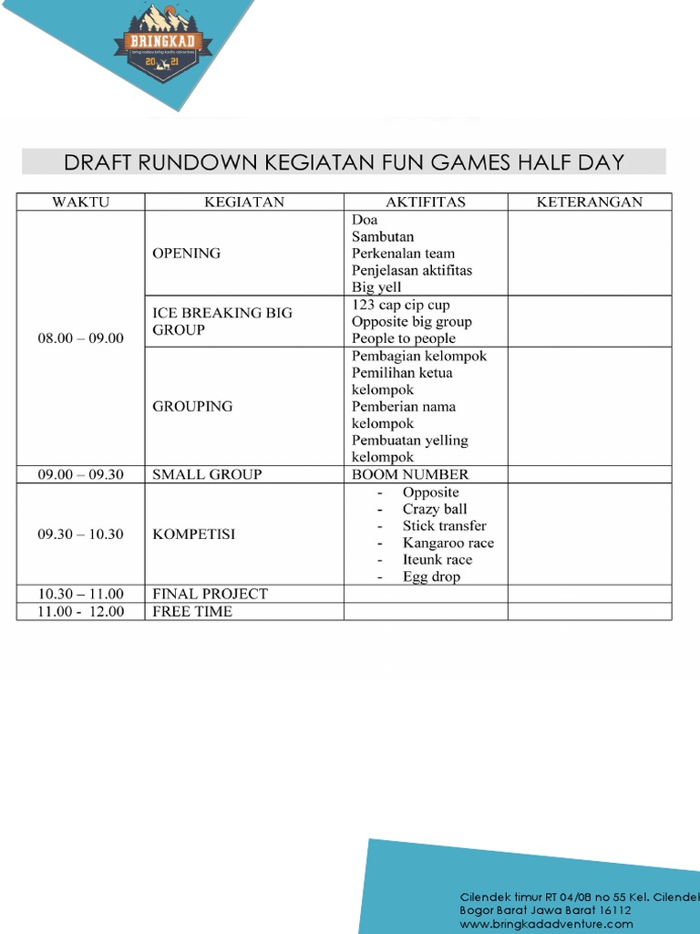 Contoh Rundown Fun Games Half Day | PDF