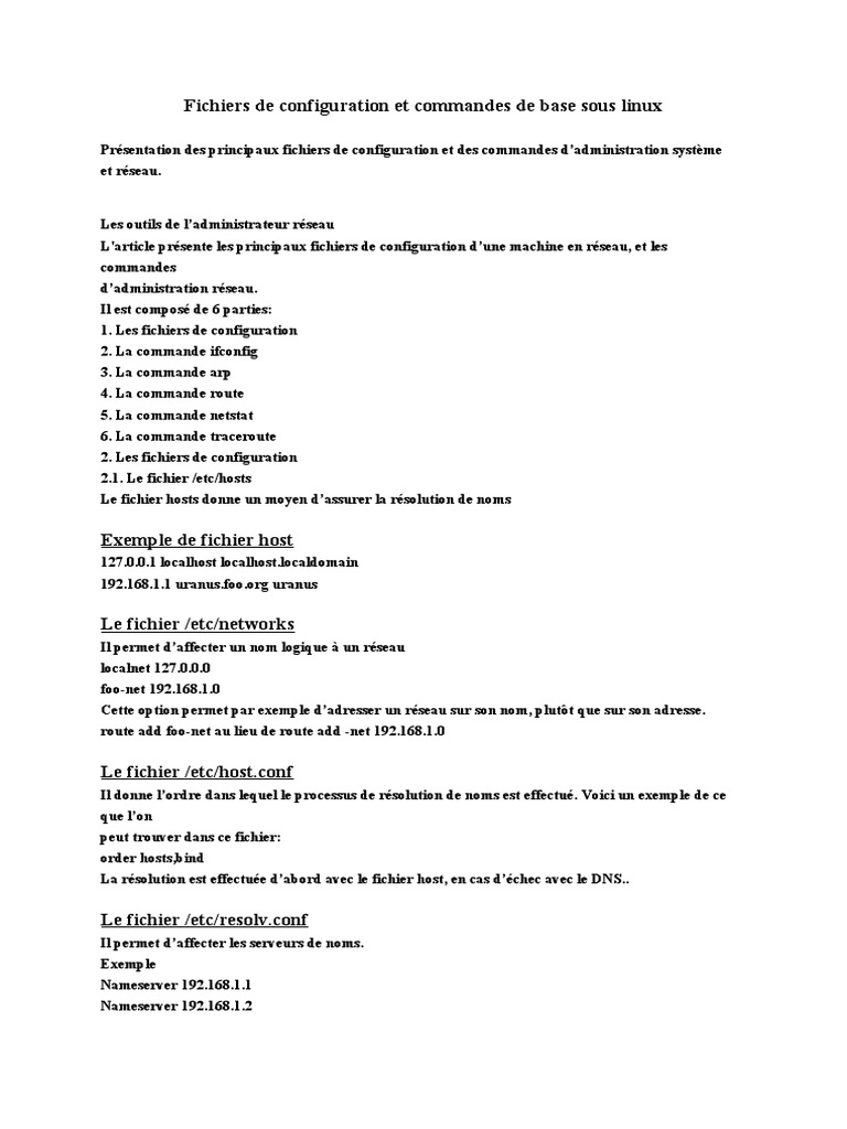 Fichiers de Configuration Et Commandes de Base Sous Linux | PDF ...
