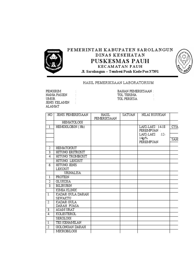 FORM HASIL LAB | PDF