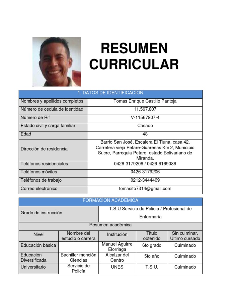 Modelo de Curriculum 2019 | PDF | Enfermería | Cuidado de la salud