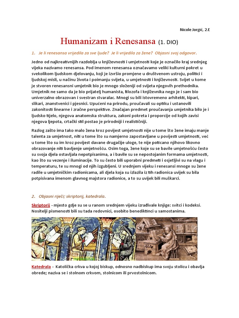 Humanizam I Renesansa 1.dio | PDF