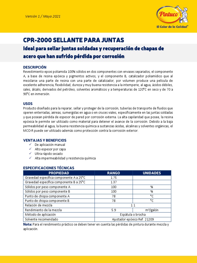 CPR 2000 Sellante para Juntas | PDF | Epoxy | Corrosión