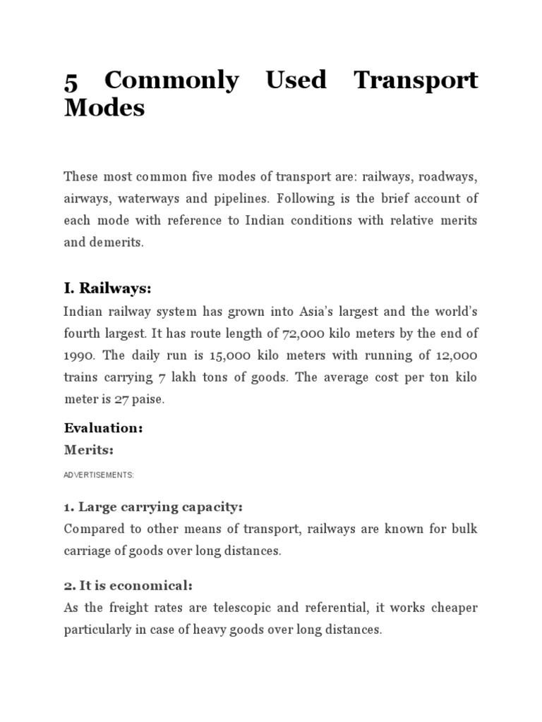 An Analysis of the Five Most Commonly Used Modes of Transport in India ...