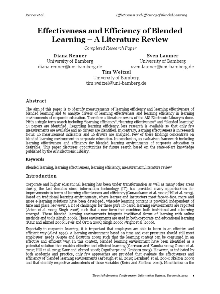 Effectiveness and Efficiency of Blended | PDF | Educational Technology | Learning