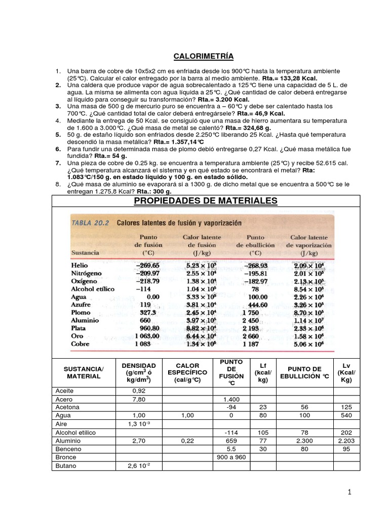 CALORIMETRÍA (Ejercicios y Tabla) | PDF | Rieles | Calor