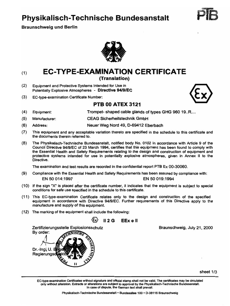 602-1-CEAG 73..PTB00ATEX3121 - en | PDF