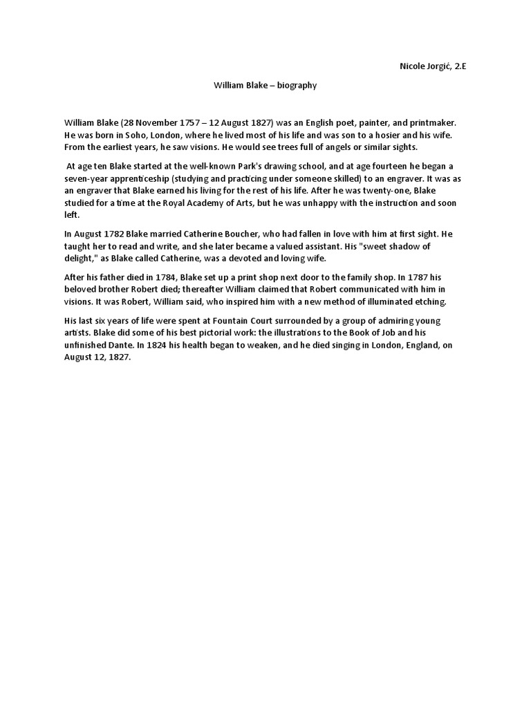 William Blake, Biography | PDF