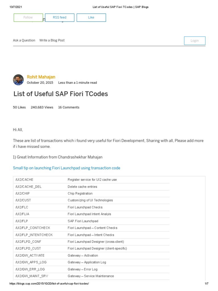 List of Useful SAP Fiori TCodes - SAP Blogs | PDF | Information Age | Computer Engineering