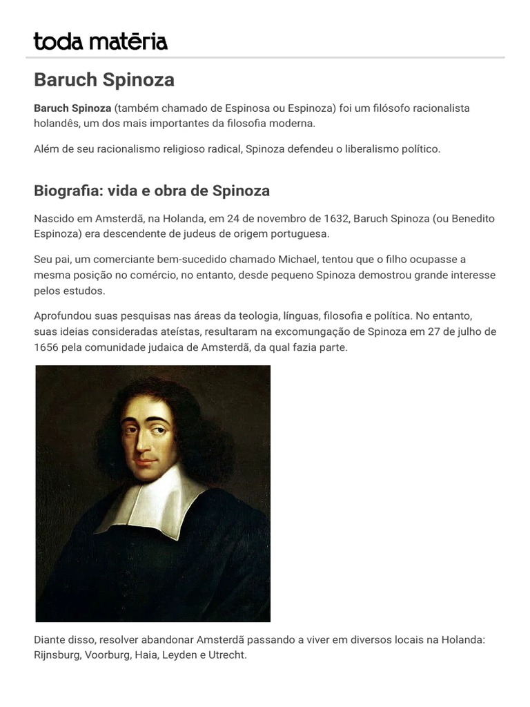 Vida e Pensamentos de Baruch Spinoza | PDF | Baruch Spinoza | Metafísica