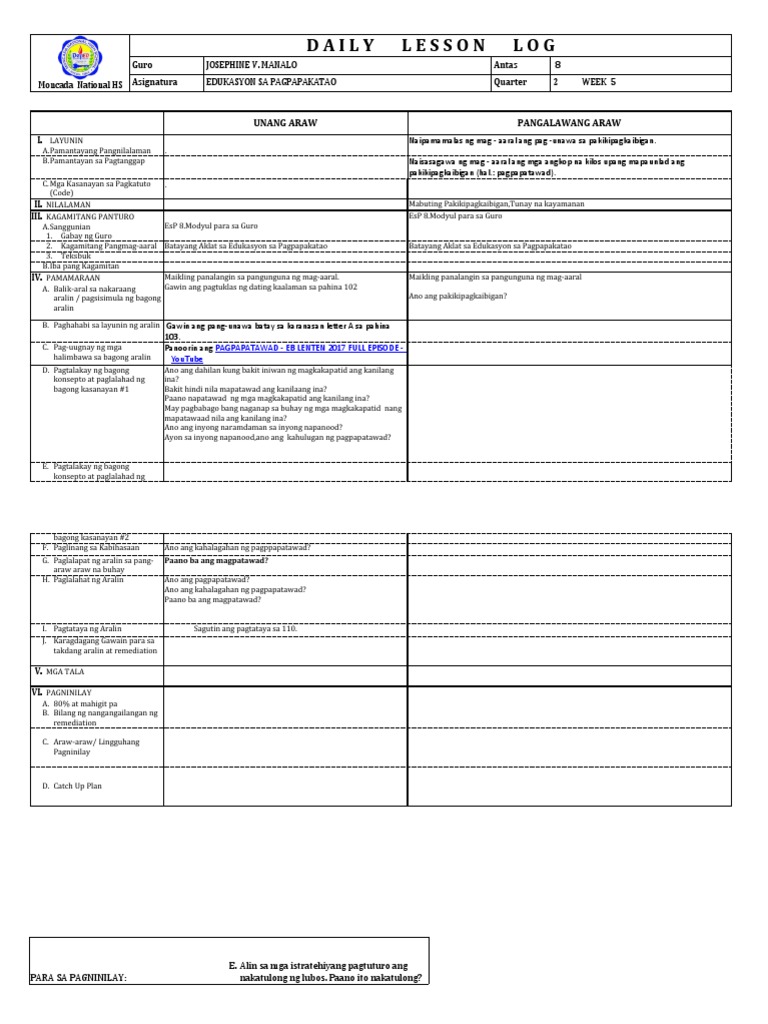 DLL-ESP Week 5 Quarter 2 | PDF
